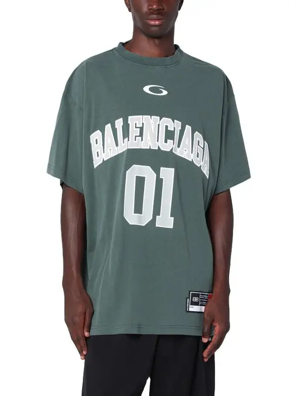 Balenciaga Dark /light Grey Oversized Basketball T-shirt - Green