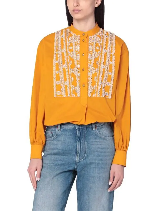 Valentino Garavani Beaded & Lace Embroidered Shirt - Yellow