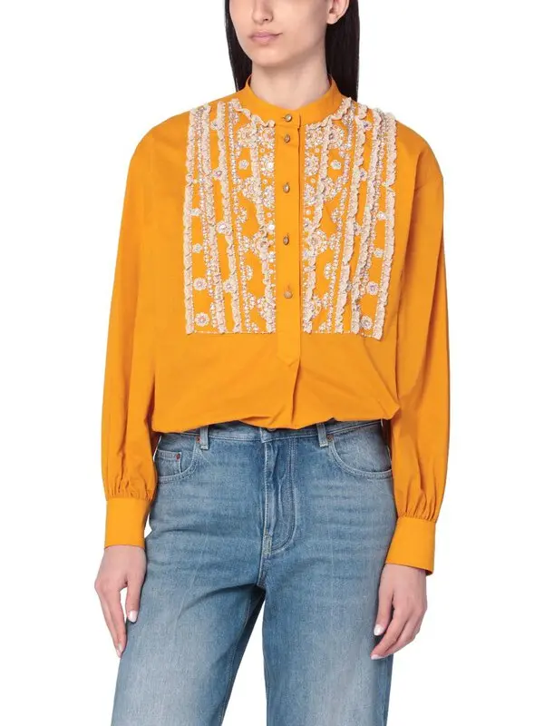 Valentino Garavani Embroidered Cotton Shirt - Yellow