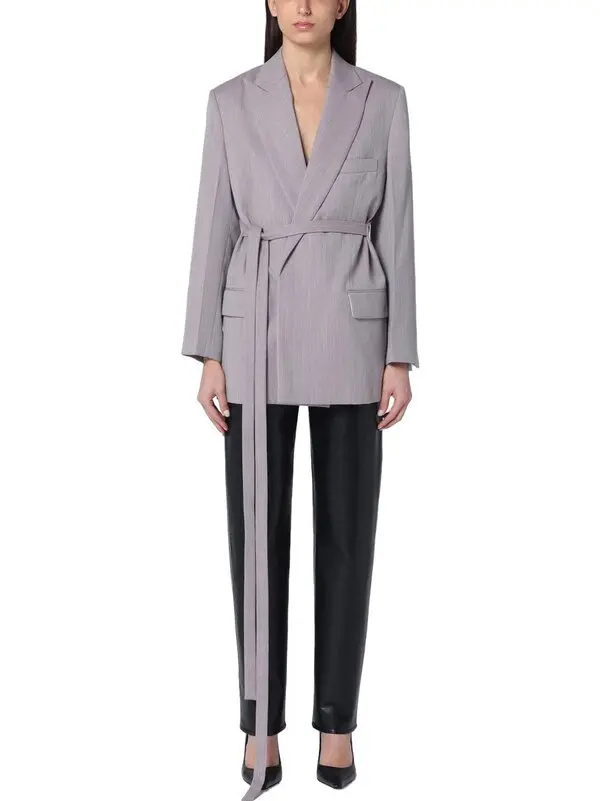 Victoria Beckham Virgin Wool Jacket With Belt - Grey
