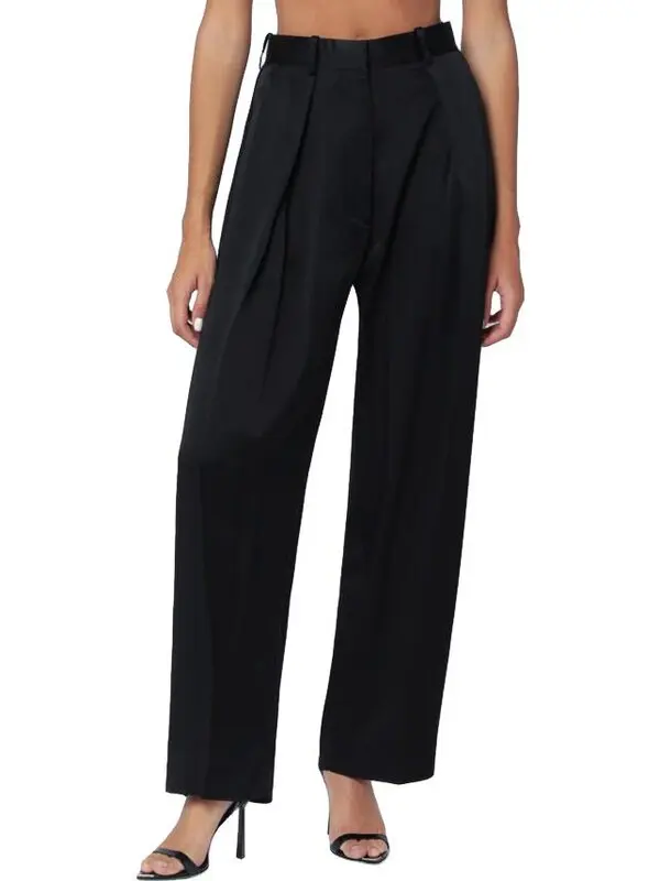 Victoria Beckham Pleated Crêpe Satin Trousers - Black