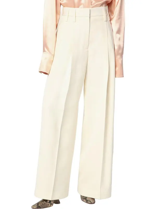 JIL SANDER Wide Leg Silk Blend Trousers - White