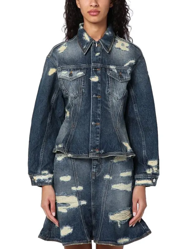 Marc Jacobs Washed Denim Trucker Jacket With Distressed Detail - Blue