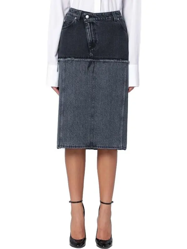 Alexander McQueen Two-tone Denim Midi Skirt - Black