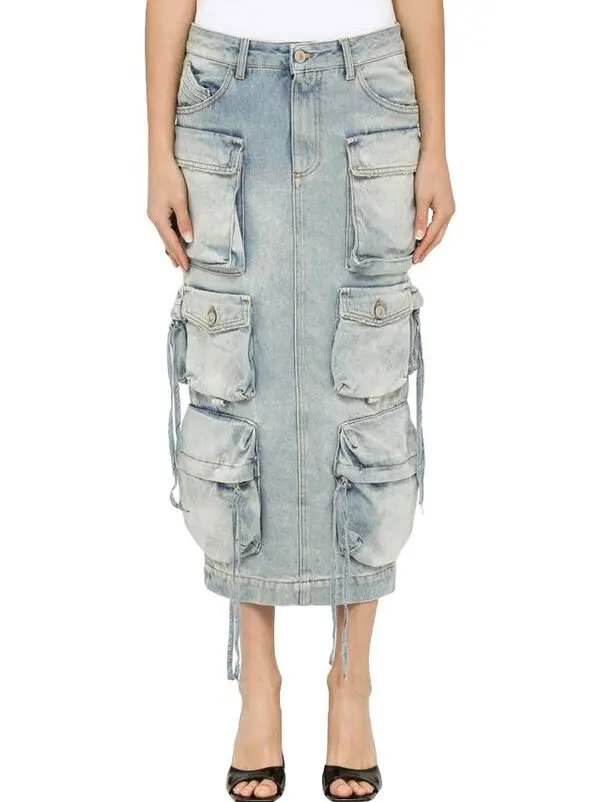 Attico Denim Cargo Midi Skirt - Light Blue