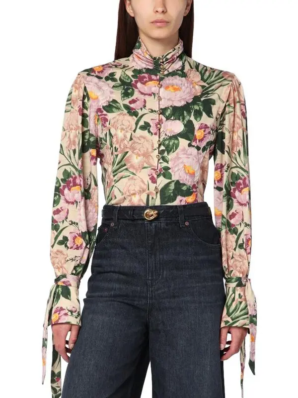 Chloé Floral Print Jersey Wool Sweater - Brown