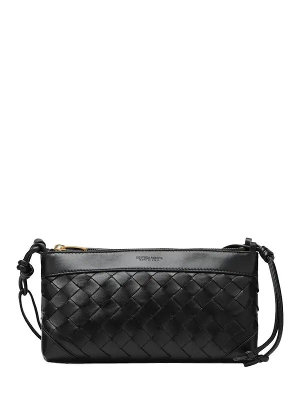 Bottega Veneta Double Patch Leather And Intrecciato Bag - Black