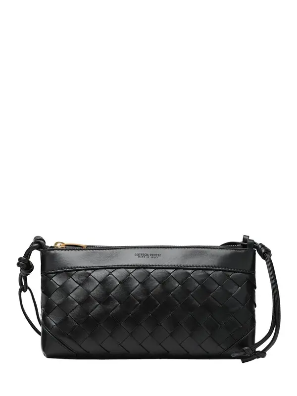 Bottega Veneta Double Patch Leather And Intrecciato Bag - Black