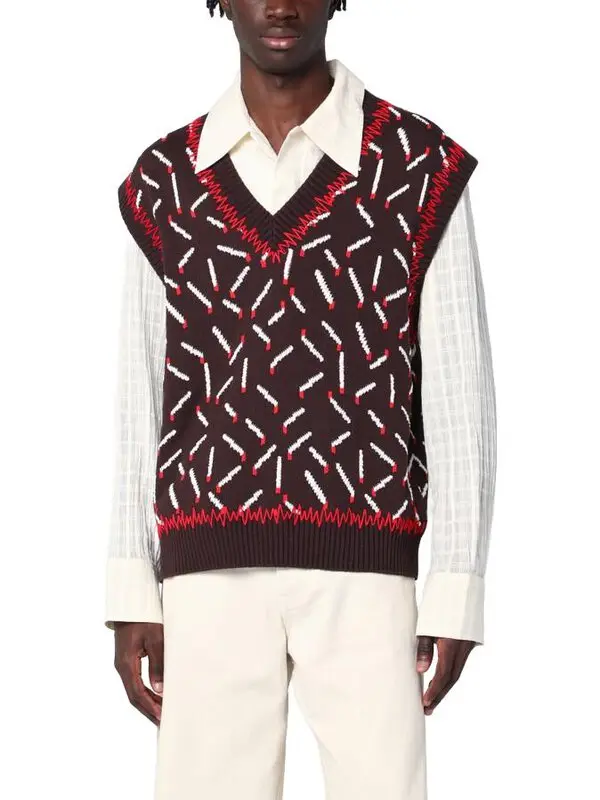 Bottega Veneta Jacquard Vest With Matchstick Pattern - Brown