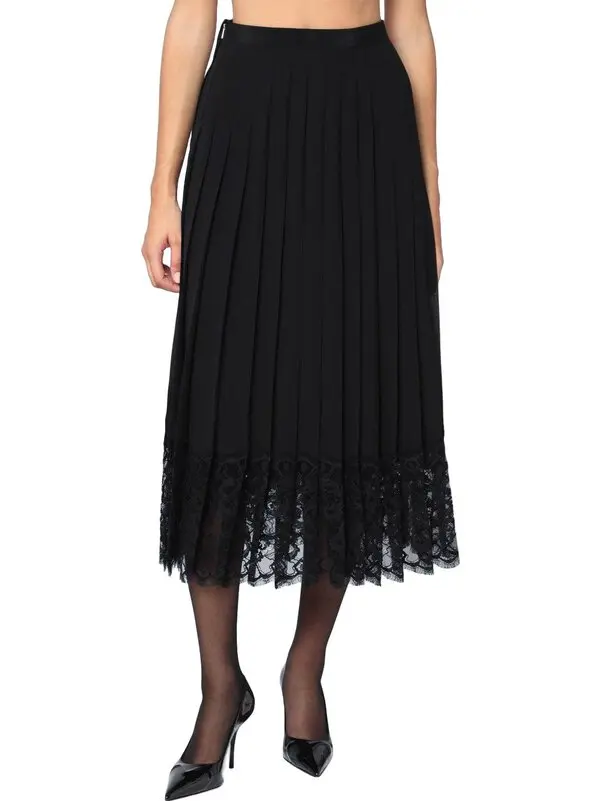 Dolce & Gabbana Midi Skirt In Chiffon And Lace - Black
