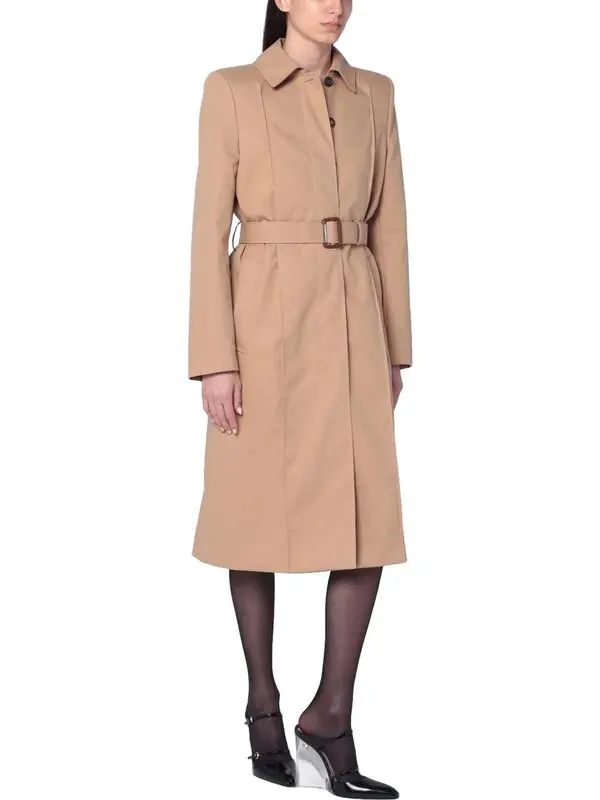 Alexander McQueen Cotton Trench Coat With Logo Buckle Belt - Beige