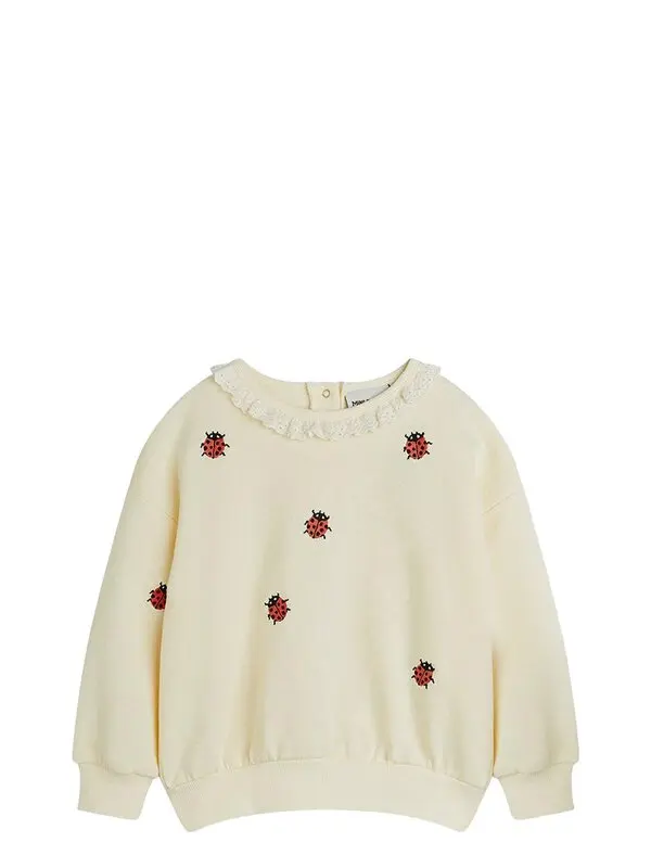 MINI RODINI Embroidered Ladybug Cotton Sweatshirt - White