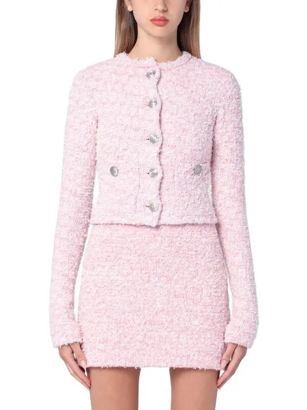 Balenciaga Cotton Blend Tweed Cropped Cardigan - Pink