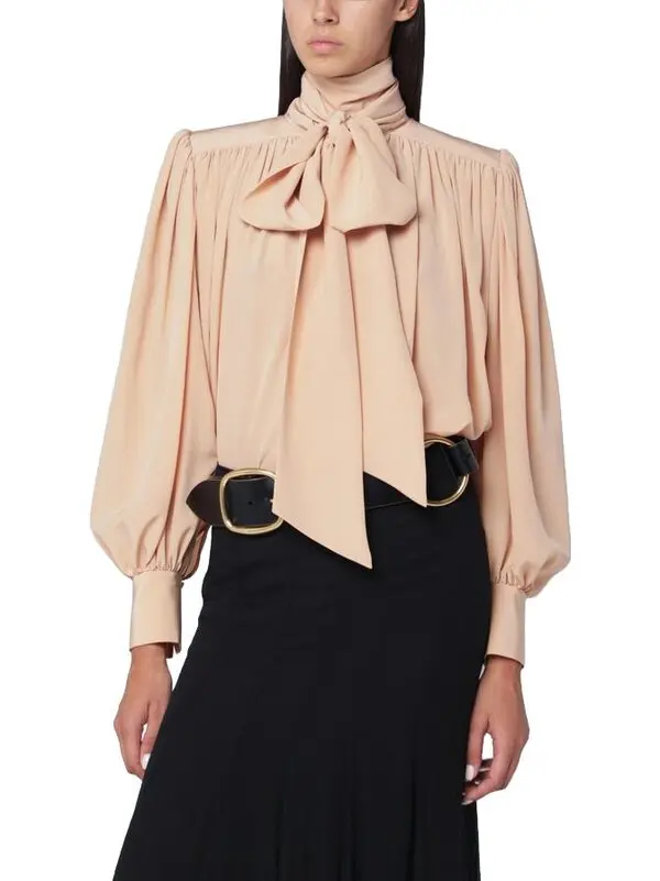 Chloé Ruched Blouse With Lavallière Tie - Brown