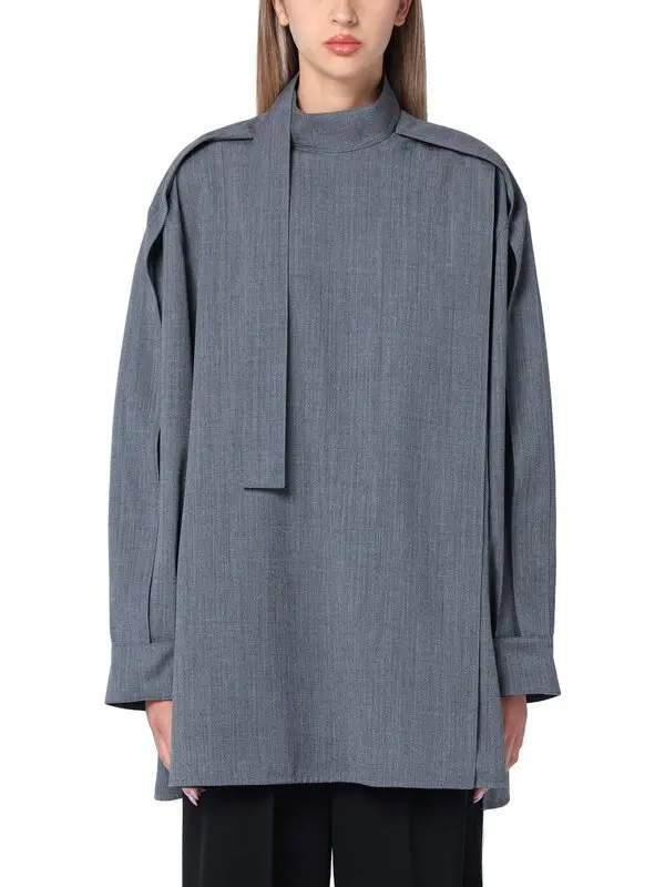 JIL SANDER Wool Shirt With Scarf - Grey