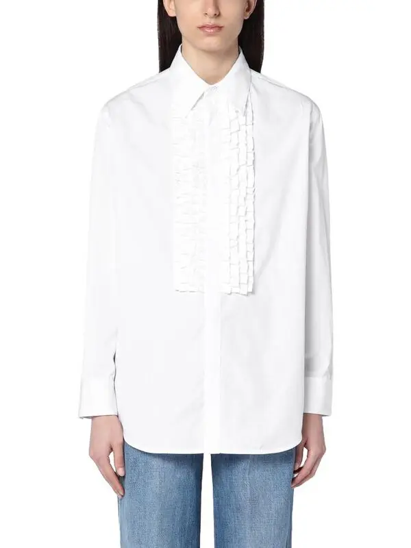 Bottega Veneta Poplin Ruffle Shirt - White