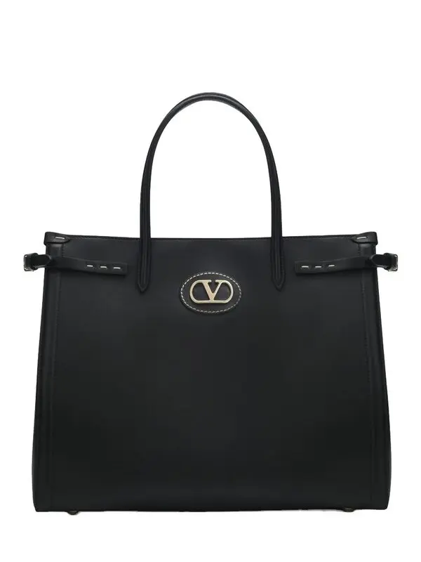 Valentino Garavani Leather Medium Antibes Tote Bag - Black