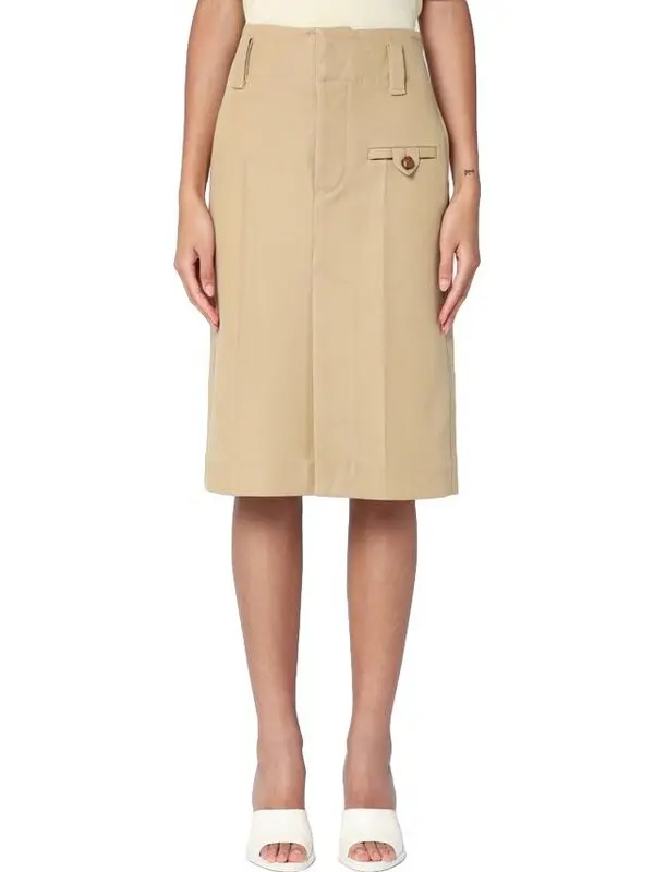 Bottega Veneta Cotton Canvas Midi Skirt - Beige