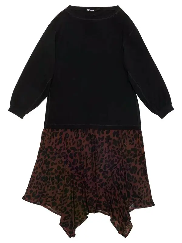 Bimba Y Lola Leopard-print Asymmetric Hem Dress - Black