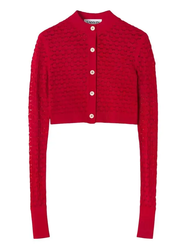 LANVIN Openwork Knit Cardigan - 354 Red