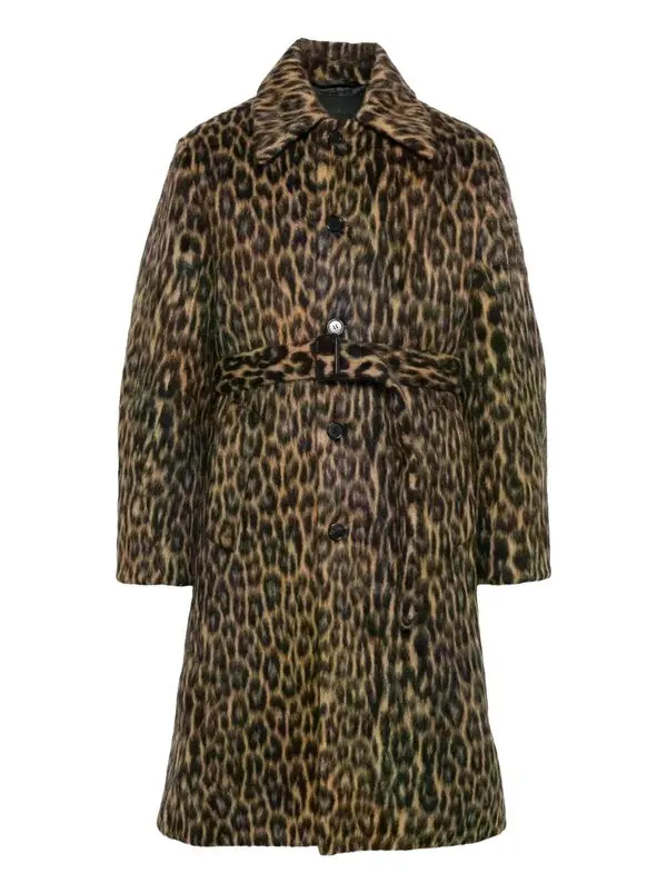 LANVIN Animal-print Belted Coat - Brown