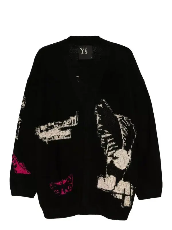 Y’s Graphic-embroidered Reversible Cardigan - Black