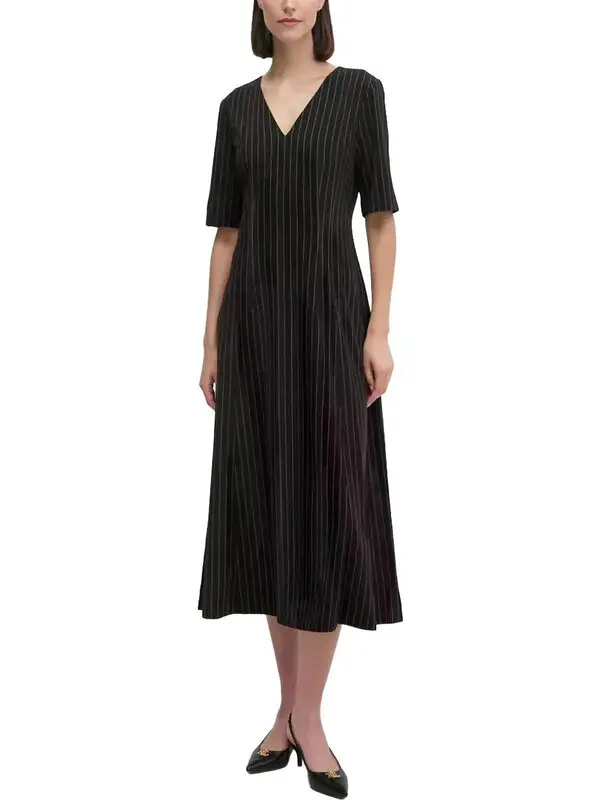 Dkny Striped V-neck Midi Dress - Black