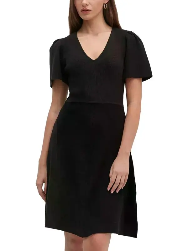 Dkny Short Sleeve V-neck Mini Dress - Black