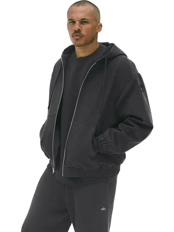 Alo Yoga Cotton Canvas Full-zip Hoodie - Anthracite