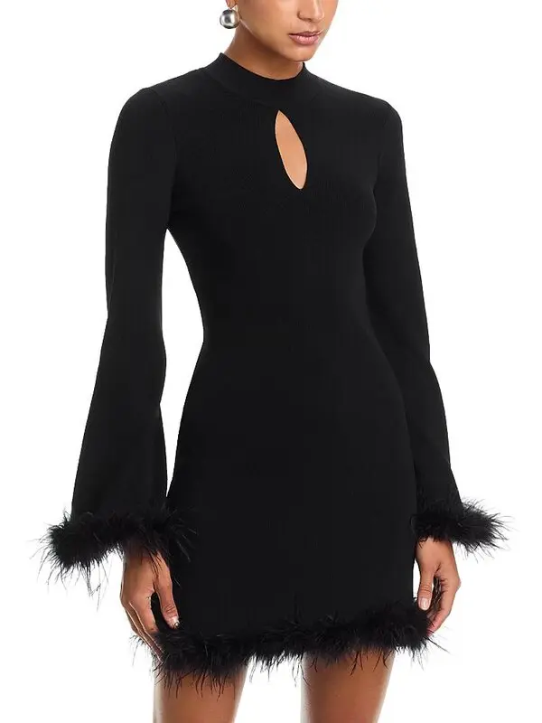 WAYF Carly Feather Trim Mini Dress - Black