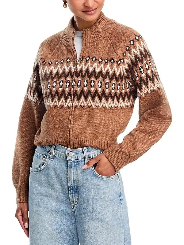 525 America Fair Isle Zip Bomber Sweater - Camel Combo