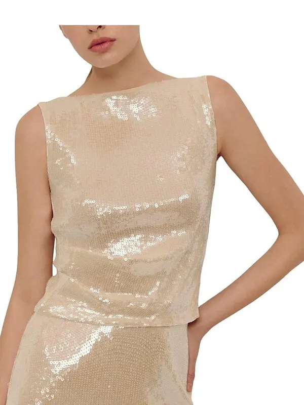 ELODIE THE LABEL Reed Sequin Top - Champagne