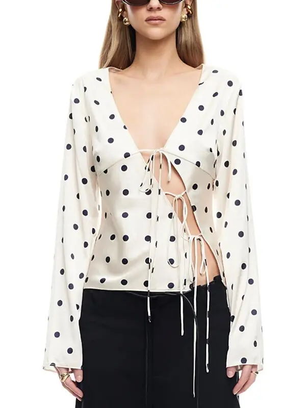 Lioness Mariah Long Sleeve Top - Cream Polka Dots
