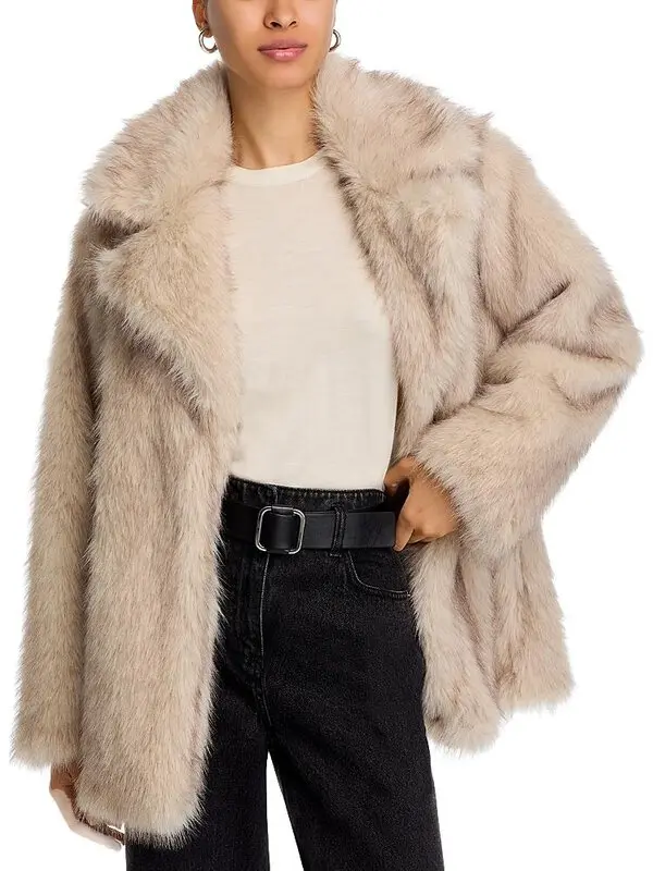 Steve Madden Kindra Faux Fur Big Collar Coat - Natural