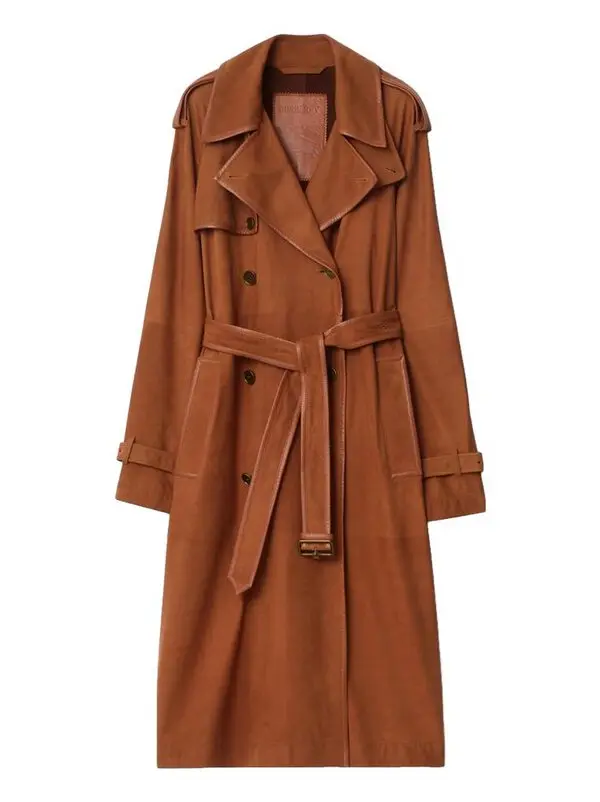 Burberry Long Nubuck Castleford Trench Coat - Ginger Brown