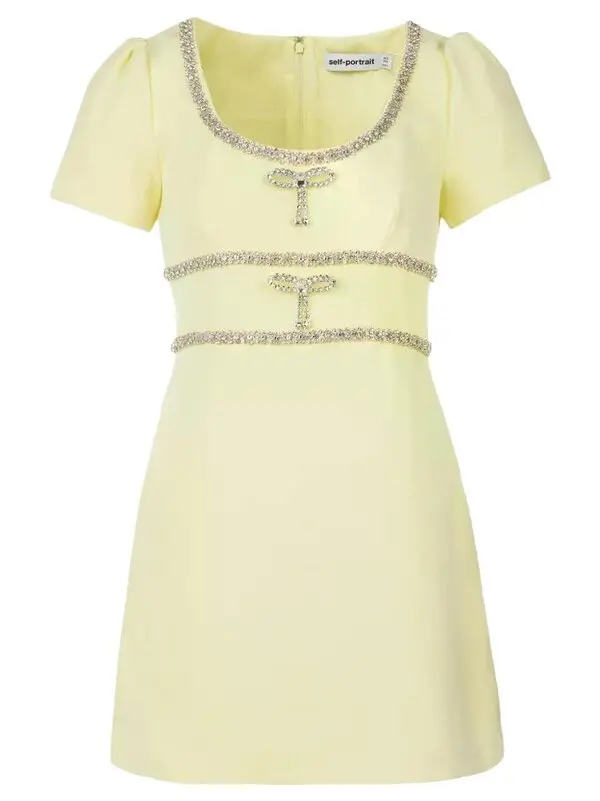 SELF-PORTRAIT Crystal-embellished Mini Dress - Yellow