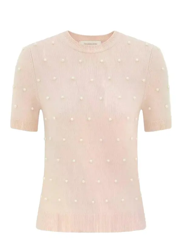 Zimmermann Beaded Short Sleeve Sweater - Neutrals
