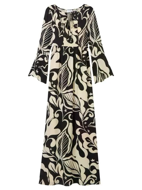 St. John Harlow Leaf-print Maxi Dress - Neutrals