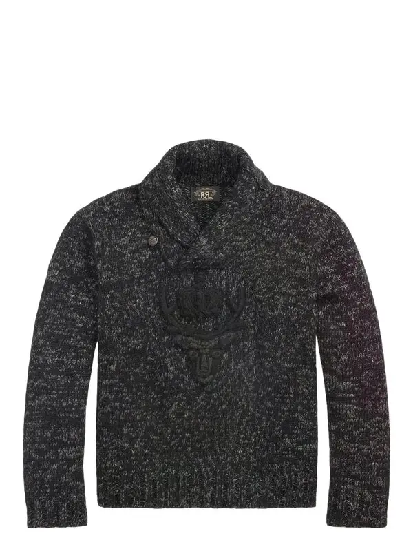 Ralph Lauren Embroidered Shawl-collar Wool Pullover - Grey