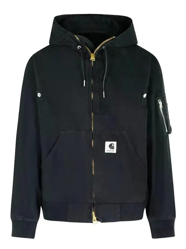 Sacai Hooded Logo-patch Bomber Jacket - Black
