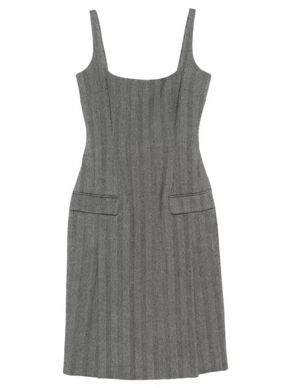 FERRAGAMO Striped Pleated Midi Dress - Grey