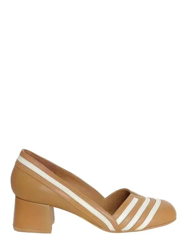 STUDIO CHOFAKIAN 50mm Stripe-detail Block-heel Pumps - Brown