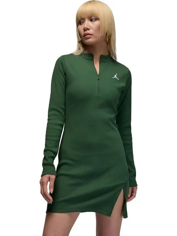 JORDAN 1/2-zip Long-sleeve Knit Dress - Green