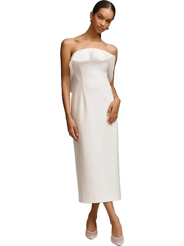 Bhldn Strapless Chiffon Ruffle Slim Midi Dress - White Dahlia