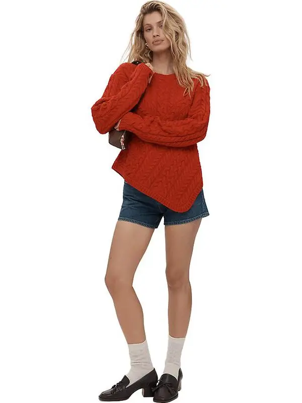 Maeve Crew-neck Asymmetric Cable-knit Sweater - Berry Red