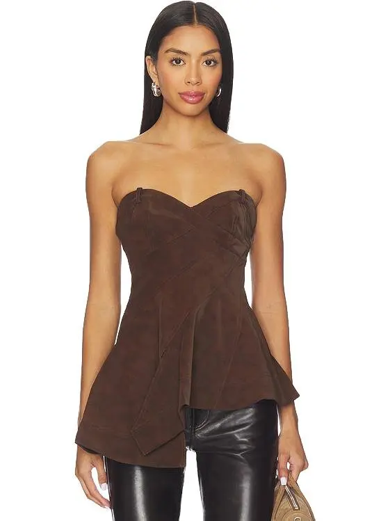 AMUR Augusta Bustier Peplum Top - Toffee Swirl