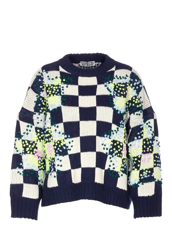 Essentiel Antwerp Crewneck Sweater With Embroidered Detail - Blue