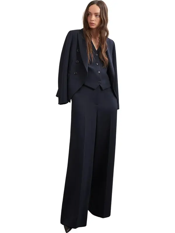 REISS Gabi Petite Wide-leg Suit Trousers - Navy