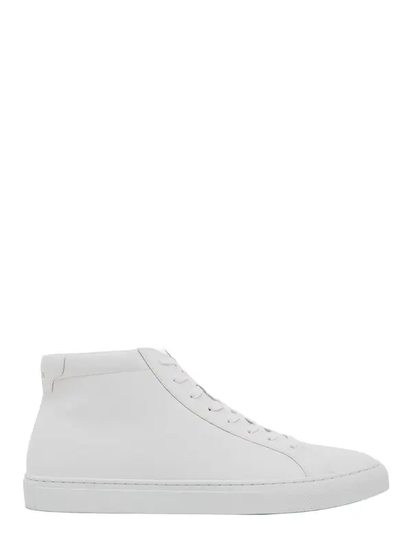 REISS Luca Tumbled Leather High-top Trainers - White