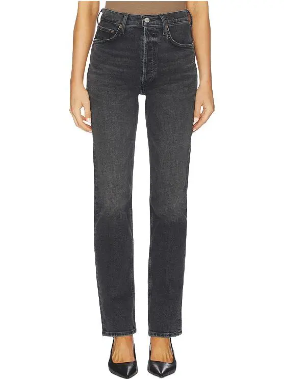 AGOLDE 90s Pinch Waist High Rise Long Straight Jeans - Black